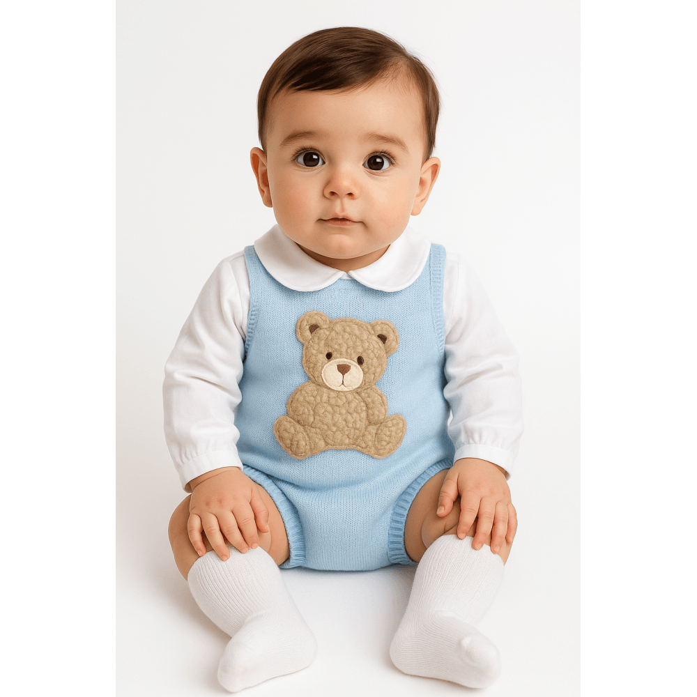 Pex Boys Bear Blue Peter Pan Romper Suit